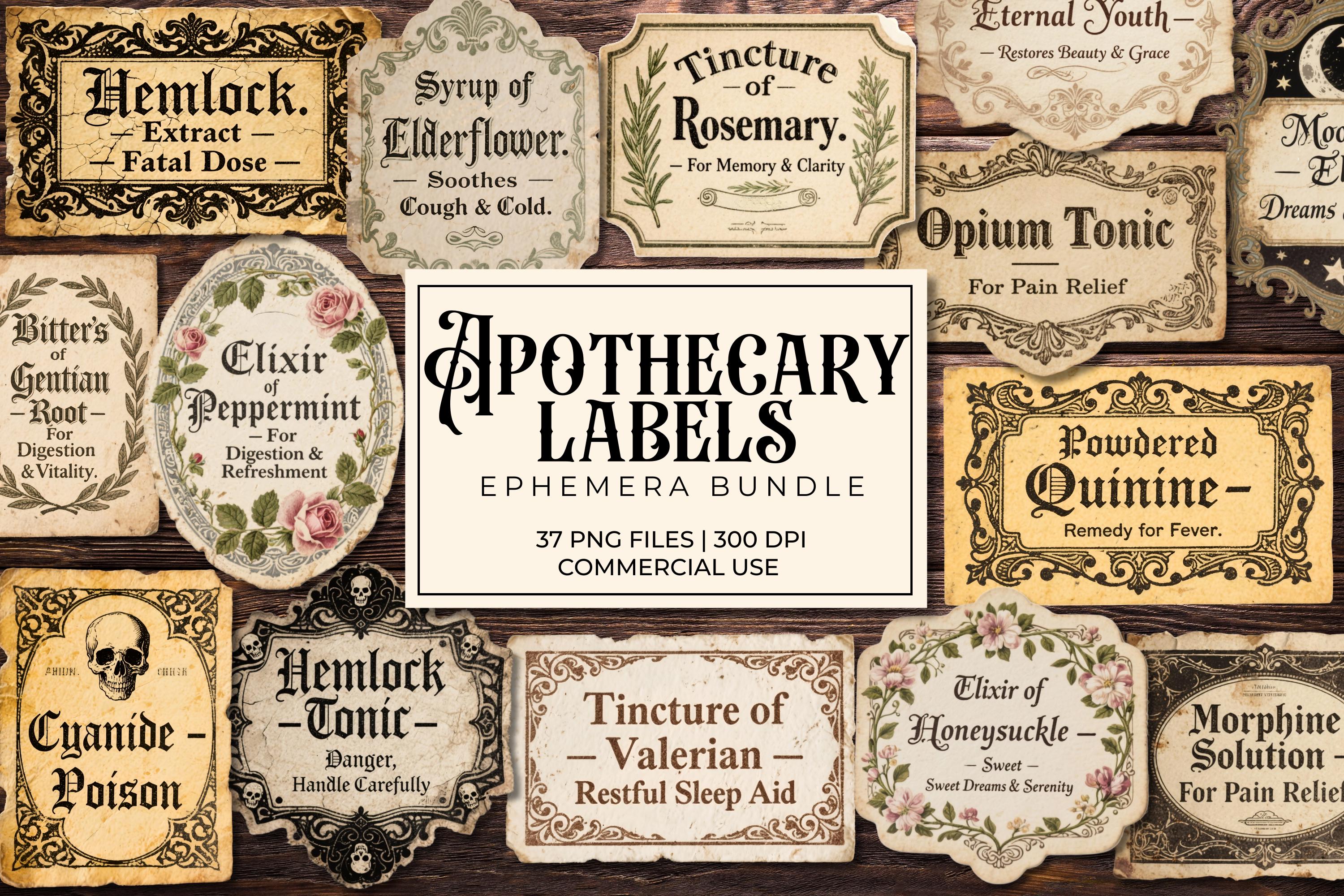 Victorian Apothecary Labels Clipart Bundle | Vintage Ephemera, Herbal ...