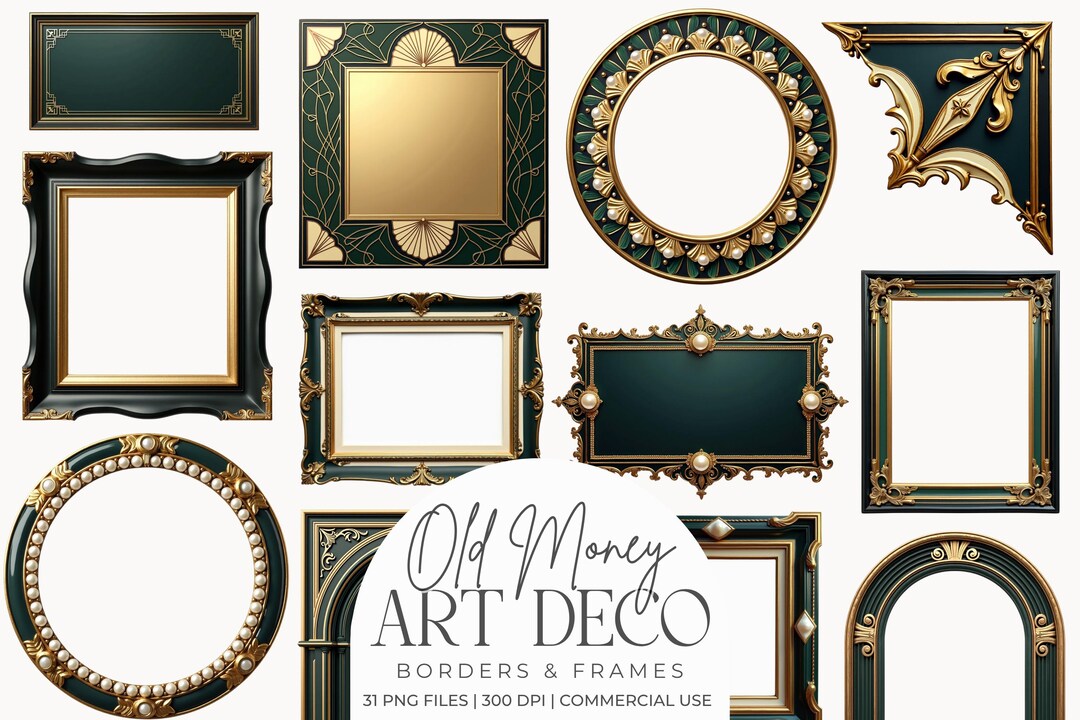 Old Money Art Deco Frames & Borders Bundle, Ornate Luxury Clipart ...