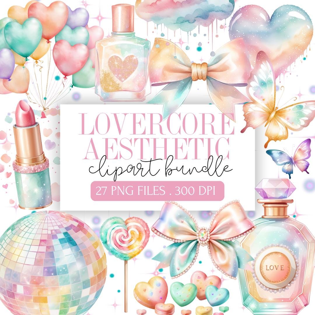 Lovercore Clipart Bundle | Pastel Rainbow Aesthetic, Hearts ...