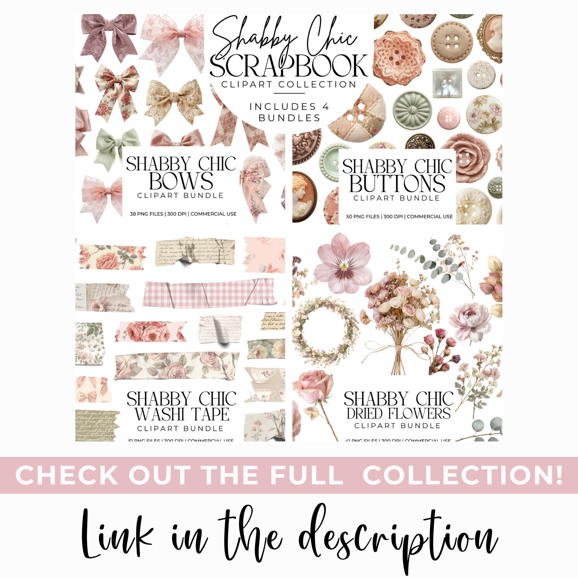 Shabby Chic Word Ephemera Clipart, Vintage Phrases PNG, Scrapbook ...
