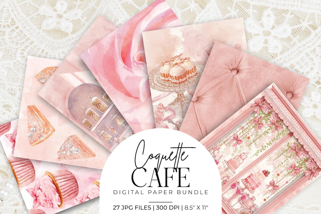 Coquette Café Digital Paper Bundle, Light Pink Watercolor Backgrounds ...