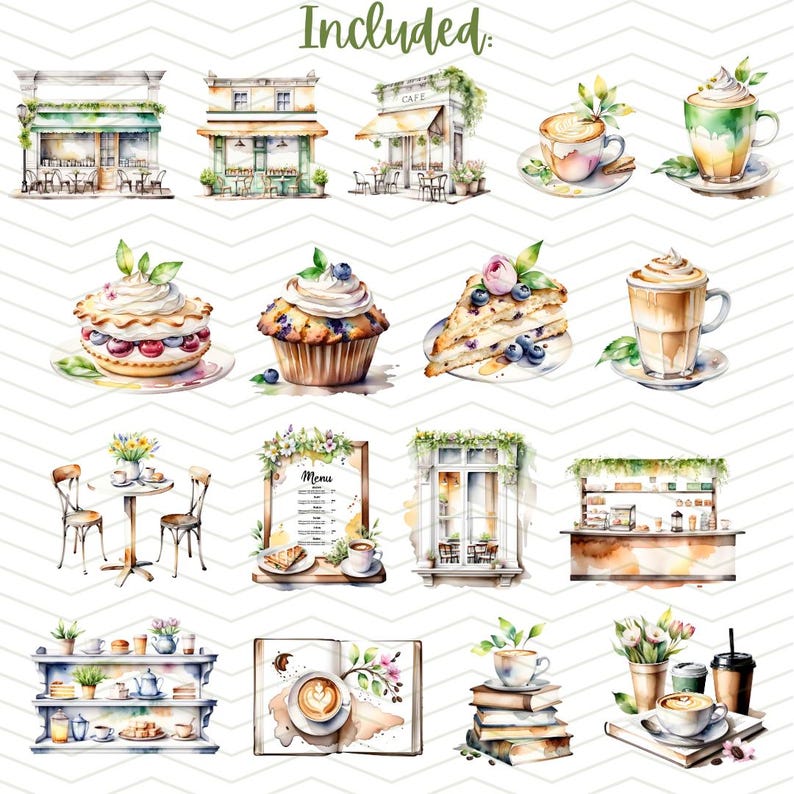 Spring Café Watercolor Clipart Bundle | Cozy Coffee Shop Graphics ...