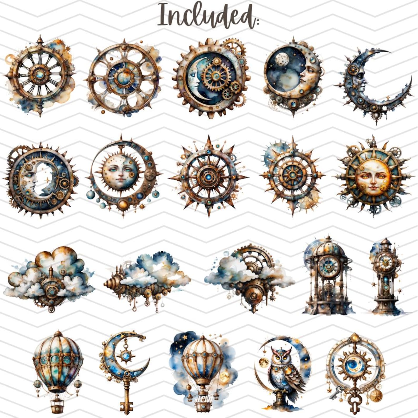 Celestial Steampunk Clipart Bundle | Vintage Stars & Gears | Cosmic ...