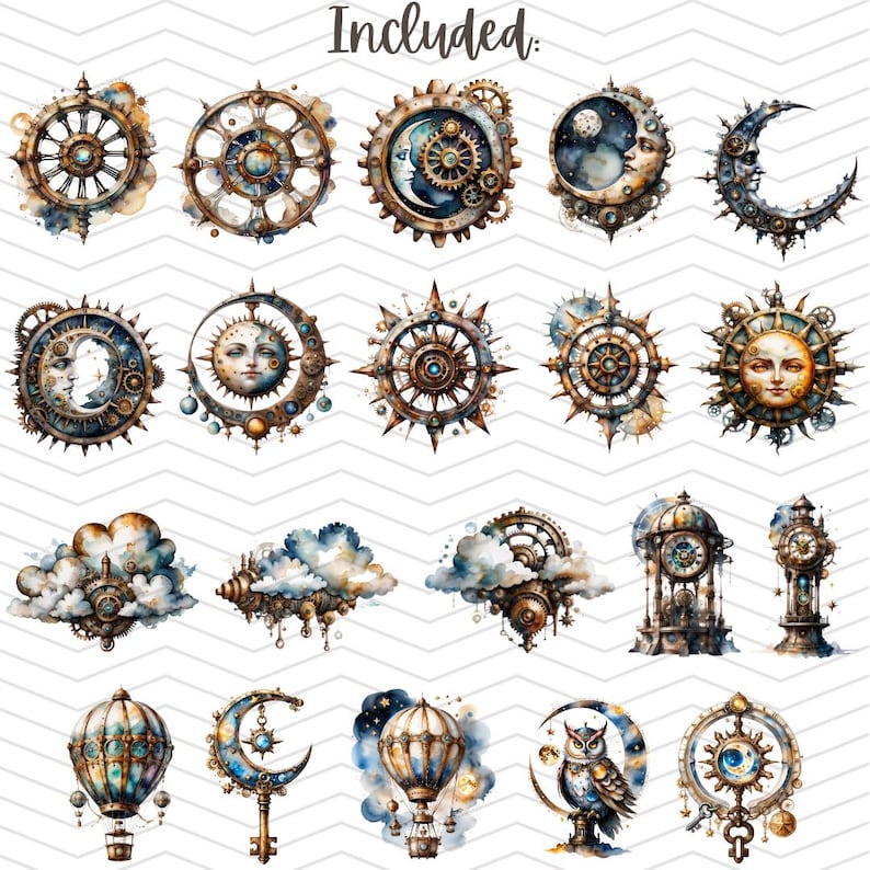 Celestial Steampunk Clipart Bundle | Vintage Stars & Gears | Cosmic ...