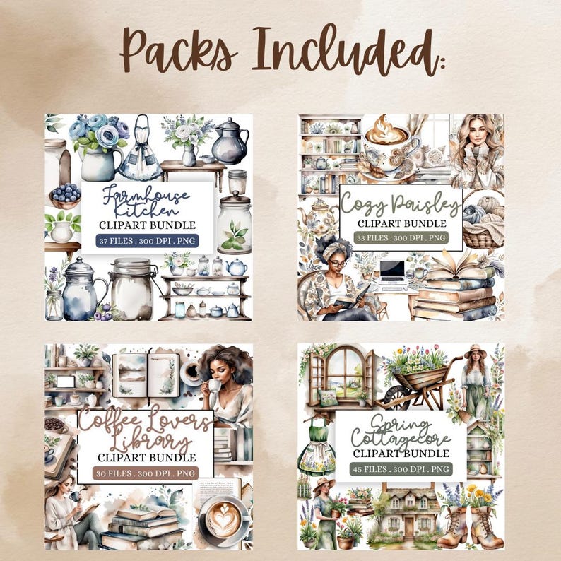Cozy Mega Clipart Bundle, Cozy Farmhouse Clip Art, Coffee and Books ...