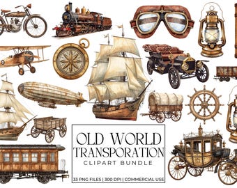 Old World Transportation Watercolor Clipart Bundle | Vintage Trains ...