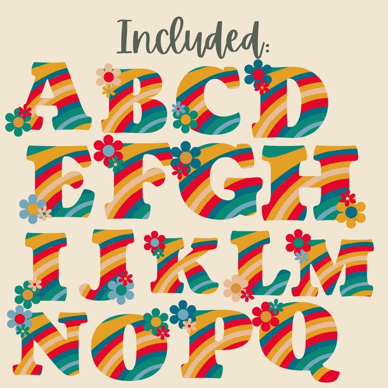 Retro 70s Letters Clipart Bundle, English Alphabet and Numbers Clipart ...