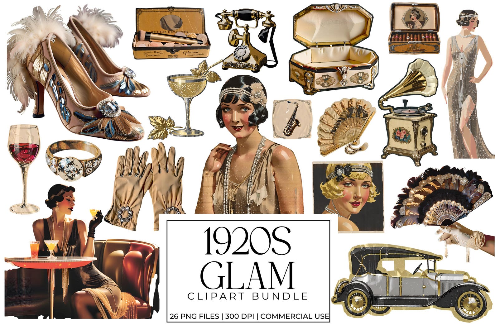 1920s Glam Clipart Bundle, 1920s Party Clip Art, 20s PNG Images ...