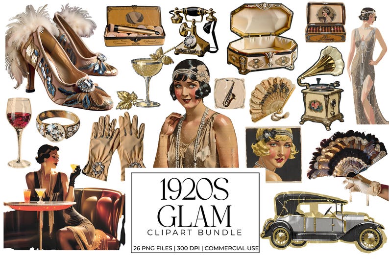 1920s Glam Clipart Bundle, 1920s Party Clip Art, 20s PNG Images ...