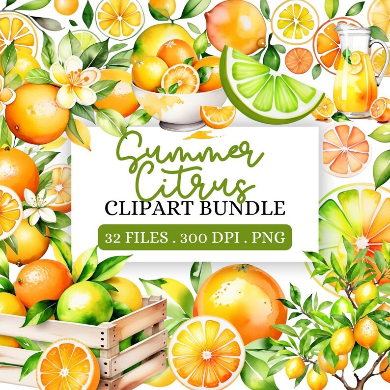 Summer Citrus Clipart Bundle, Lemons, Limes and Oranges Clip Art ...