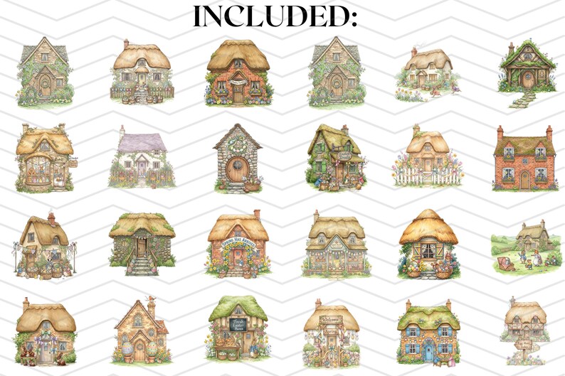Vintage Storybook Easter Cottages Clipart, Whimsical Spring ...