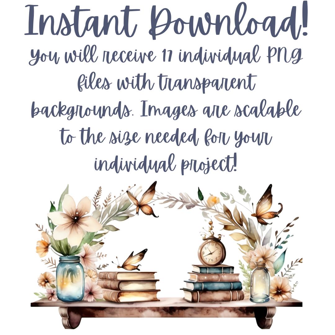 Boho Fairy Story Book Clipart, Fantasy Book Clip Art, Magical Library ...