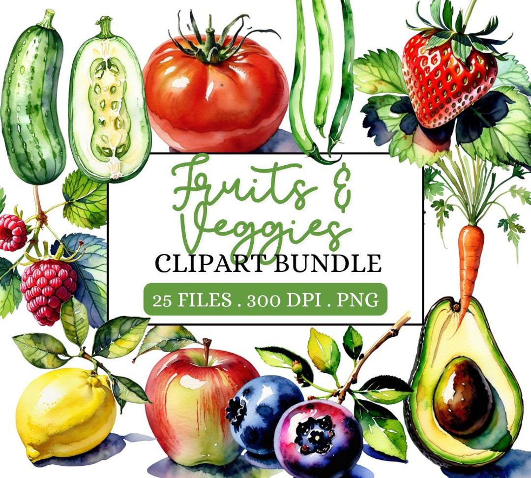Watercolor Fruits and Veggies Clipart | Fresh Farmhouse Produce PNG ...