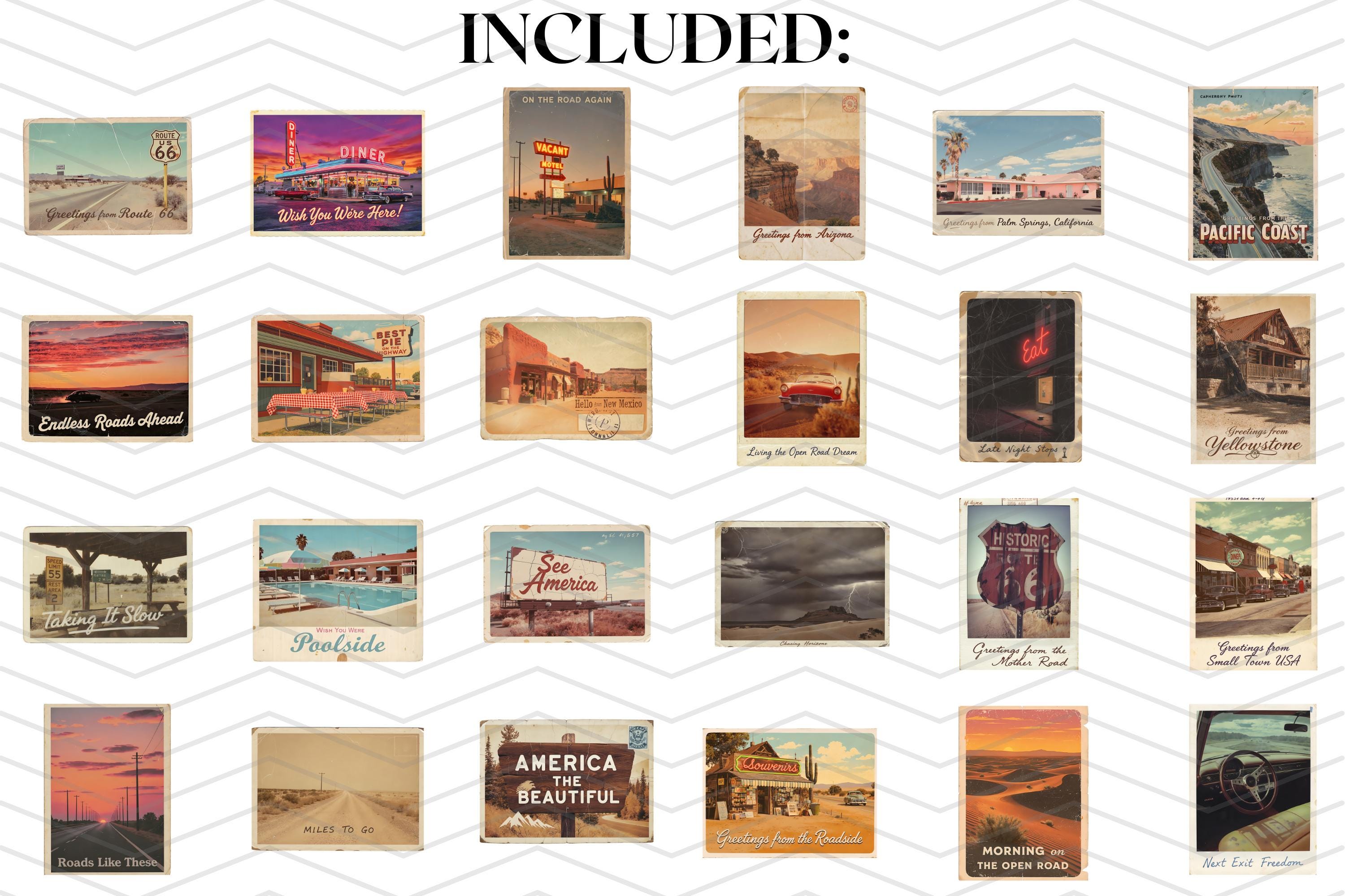 American Road Trip Postcards Clipart Bundle Pngs, Vintage Travel ...