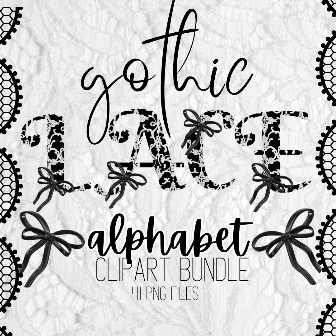 Gothic Lace Letters Clipart Bundle, English Alphabet and Numbers ...