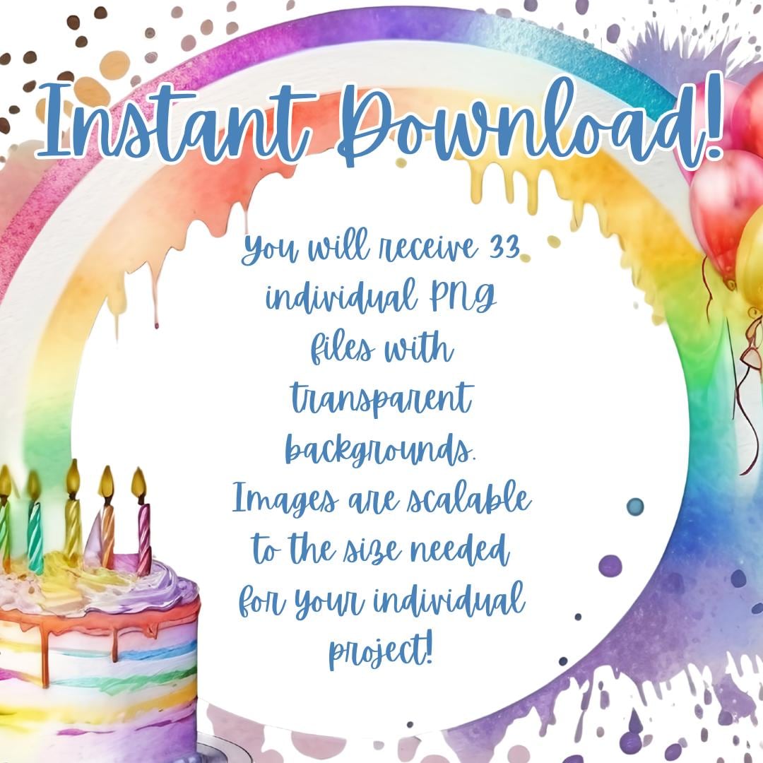 Rainbow Birthday Party Clipart Bundle, Digital Rainbow Party Graphics ...