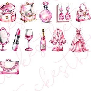 Pink Glamour Girl Clipart Bundle, Pink Fashion Clip Art, Pink Planner ...