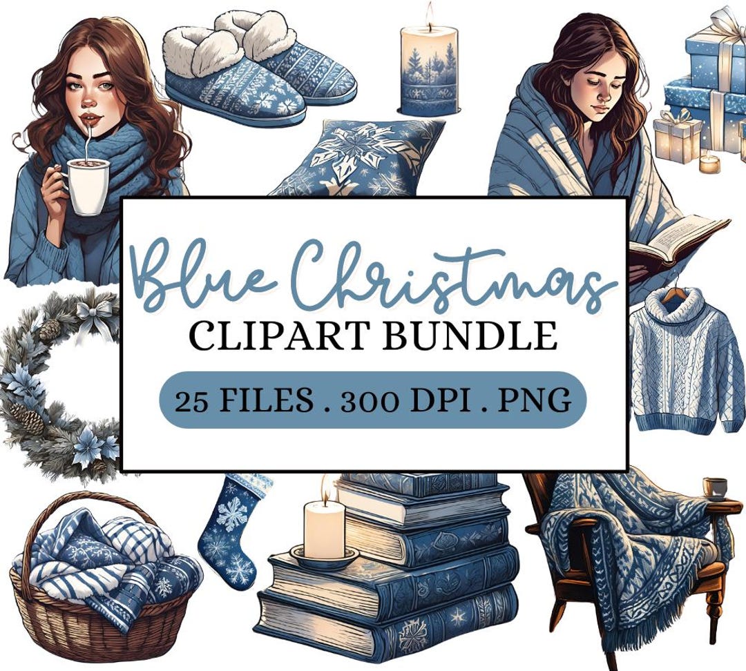 Watercolor Christmas Clipart, Blue Christmas Winter Clipart, Christmas ...