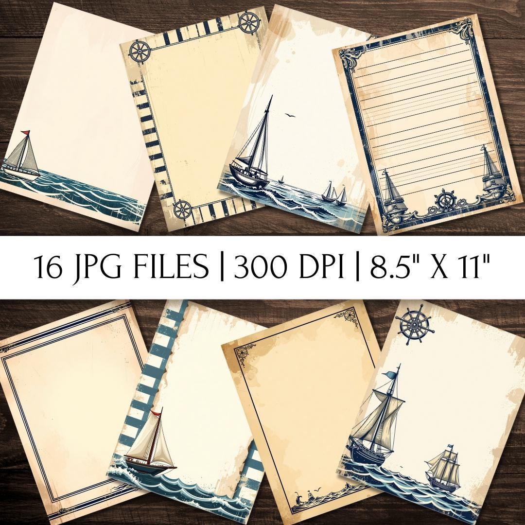 Vintage Nautical Stationery Digital Paper | Aged Maritime Writing Paper ...