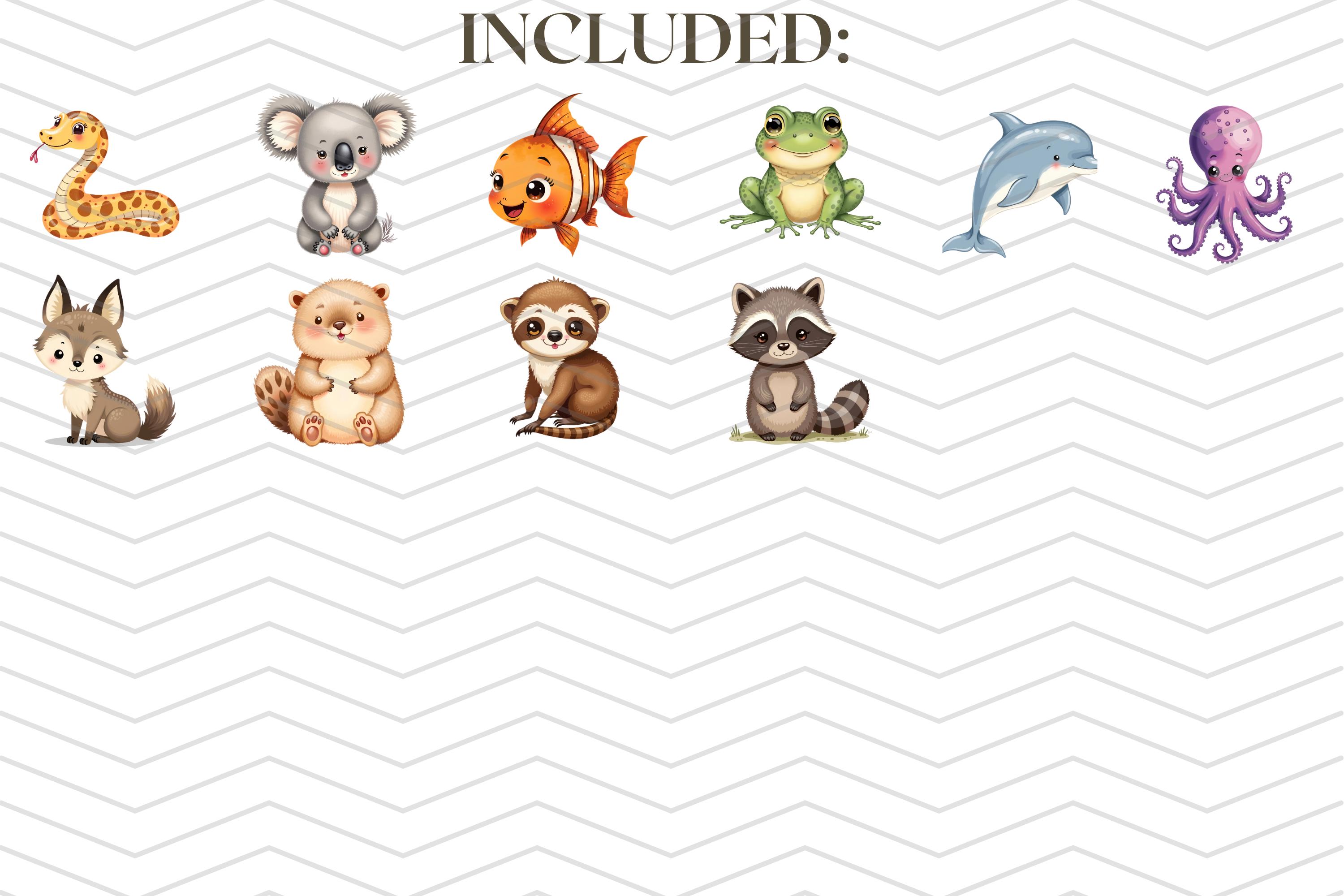 Kitschy Baby Animal Clipart Bundle | Cute Cartoon Animal Pngs | Kids ...