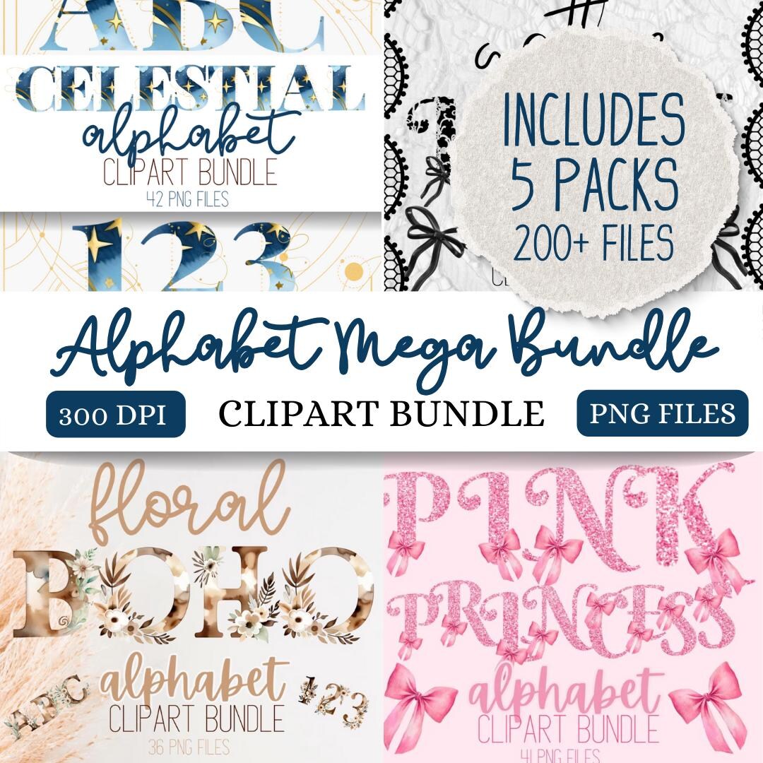 Alphabet Clipart Bundle, Decorative Letters Clip Art, Pink Letters Font ...