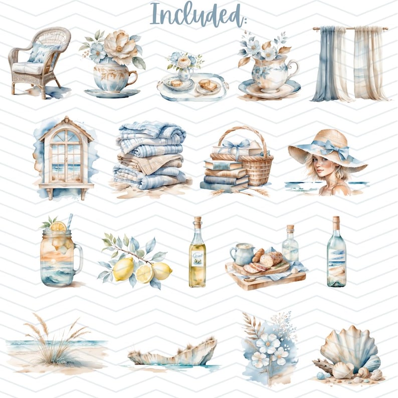 Coastal Grandma Aesthetic Clipart Bundle | Beachy Summer Pngs | Ocean ...