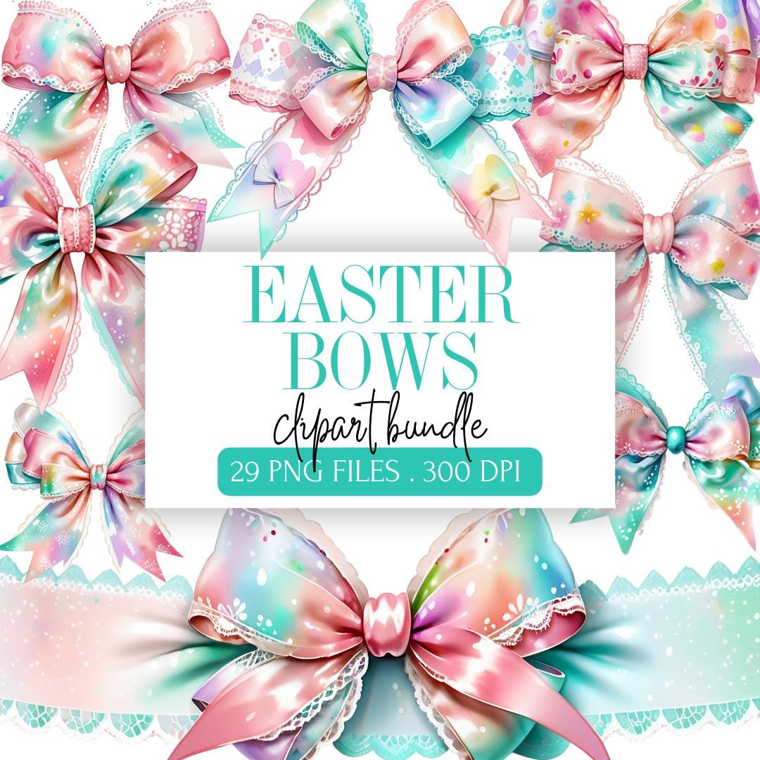 Easter Bow Clipart Bundle | Pastel Watercolor Bows | Cute Spring Ribbon ...