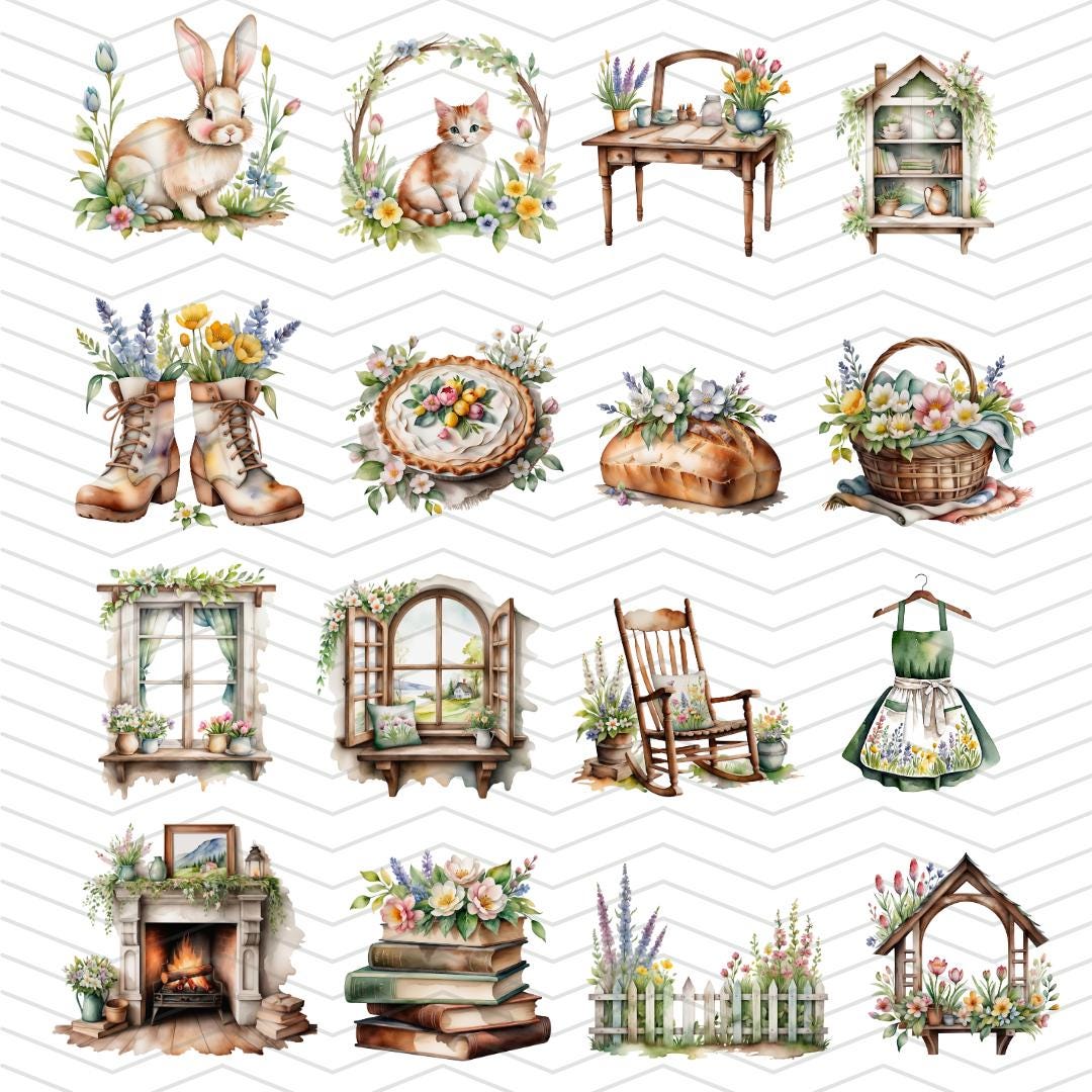 Spring Cottagecore Clipart Bundle, Rustic Farmhouse Clip Art, Rustic ...