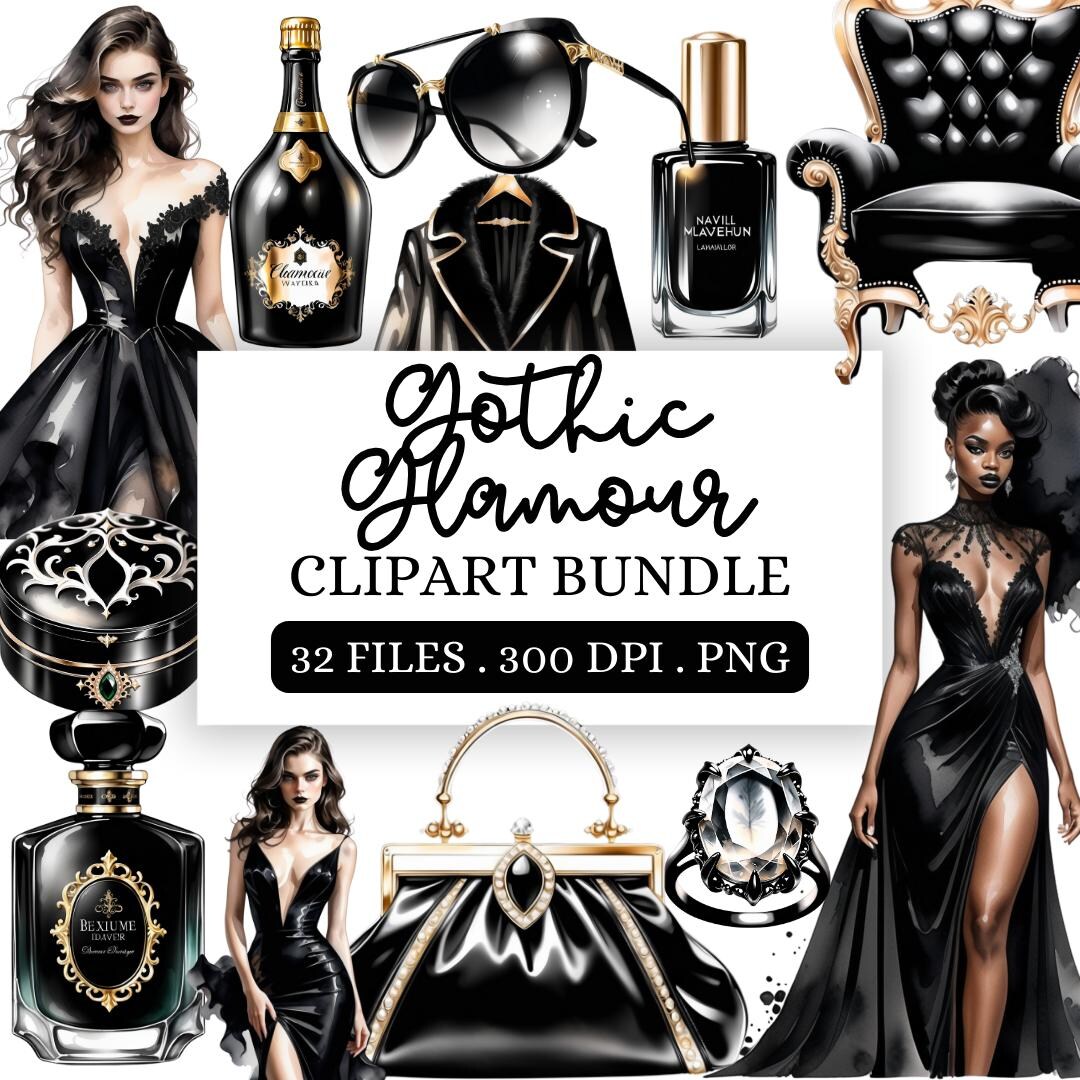 Gothic Glamour Clip Art Bundle | Black Luxury PNG | Dark Aesthetic ...