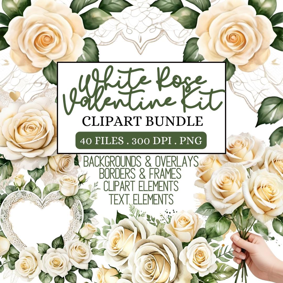 White Rose Valentine Kit, Printable Valentines, Floral Make Your Own ...