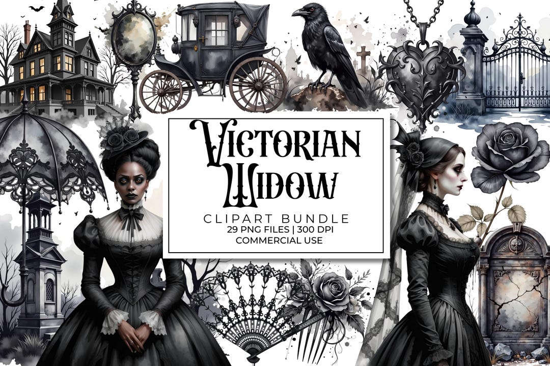 Victorian Widow Clipart Bundle | Gothic Mourning Woman Pngs | Vintage ...