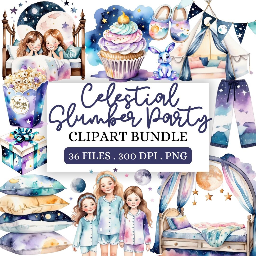 Celestial Slumber Party Clip Art Bundle | Sleepover Girls & Pajama ...