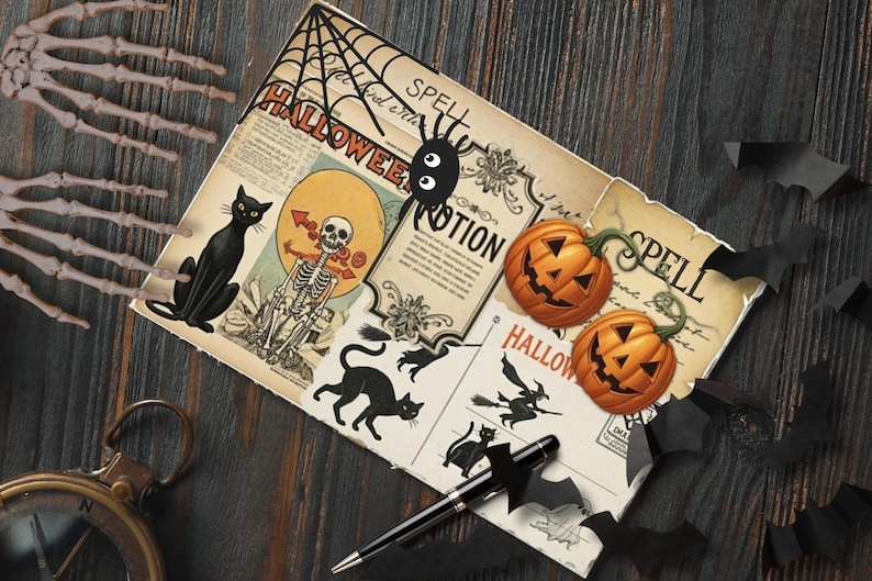 Vintage Halloween Ephemera Clipart Bundle | Witchy Junk Journal ...