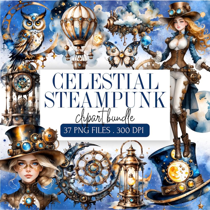 Celestial Steampunk Clipart Bundle | Vintage Stars & Gears | Cosmic ...