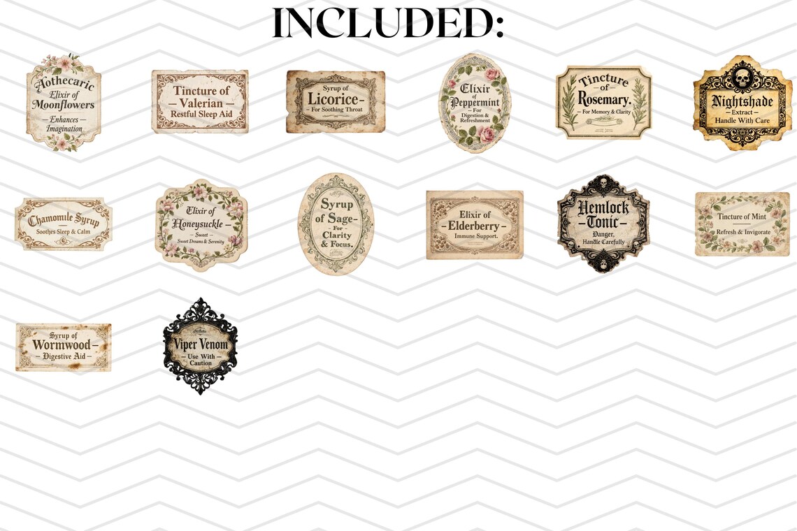 Victorian Apothecary Labels Clipart Bundle | Vintage Ephemera, Herbal ...