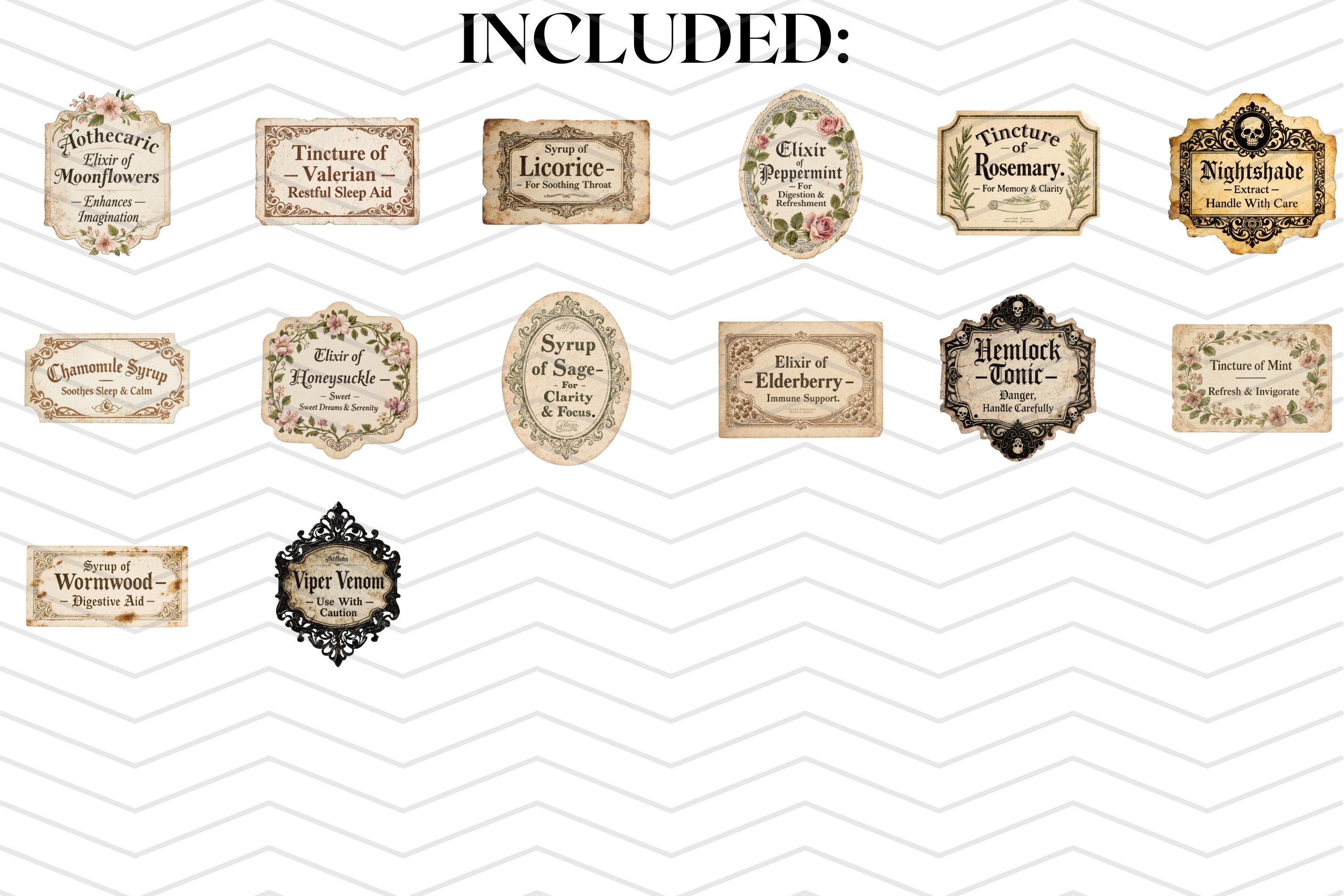 Victorian Apothecary Labels Clipart Bundle | Vintage Ephemera, Herbal ...