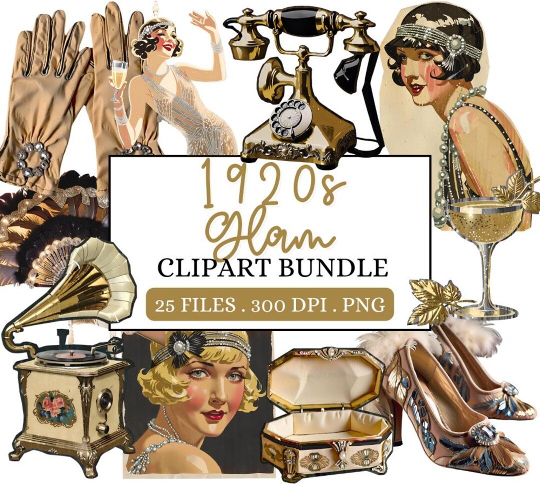 1920s Glam Clipart Bundle, 1920s Party Clip Art, 20s PNG Images ...