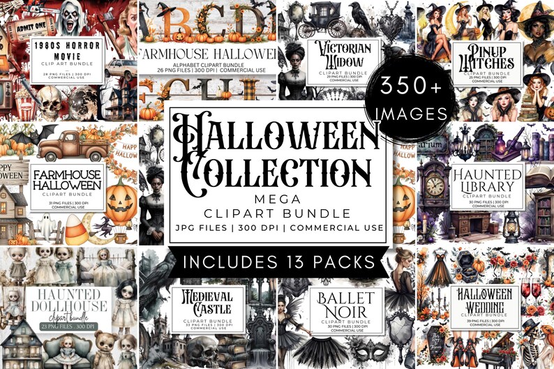 Halloween Mega Clipart Bundle | 13 Spooky Digital PNG Sets | Horror ...