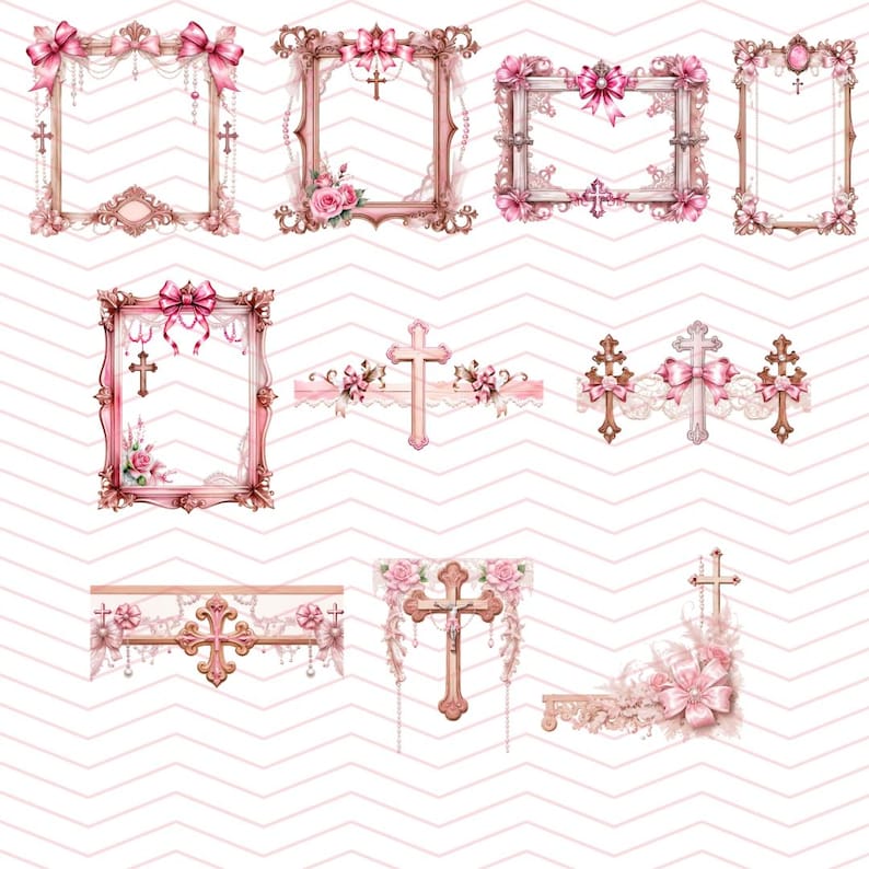 Coquette Cross Clipart Bundle | Pink Aesthetic Crosses | Lace & Pearl ...