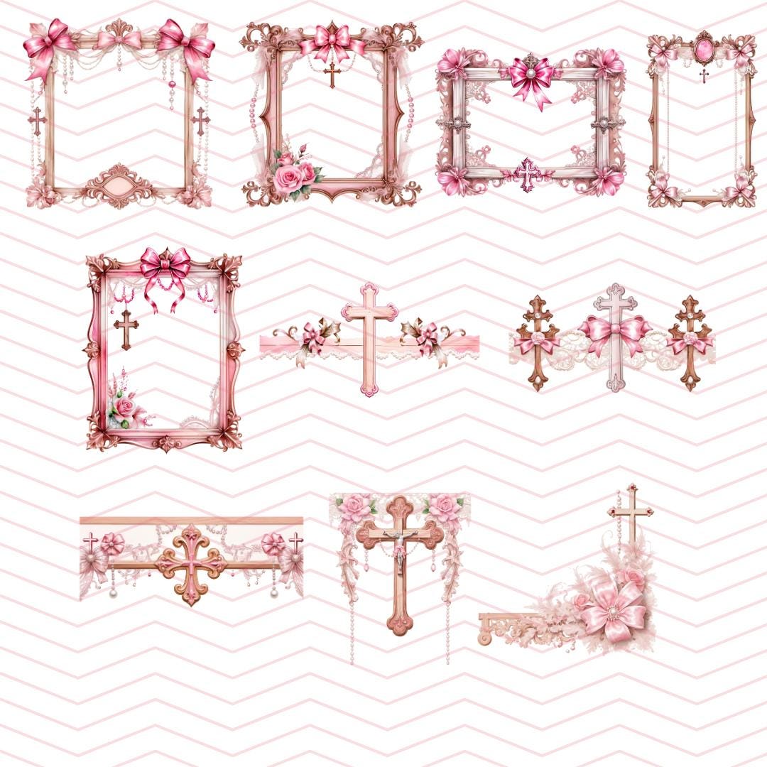 Coquette Cross Clipart Bundle | Pink Aesthetic Crosses | Lace & Pearl ...