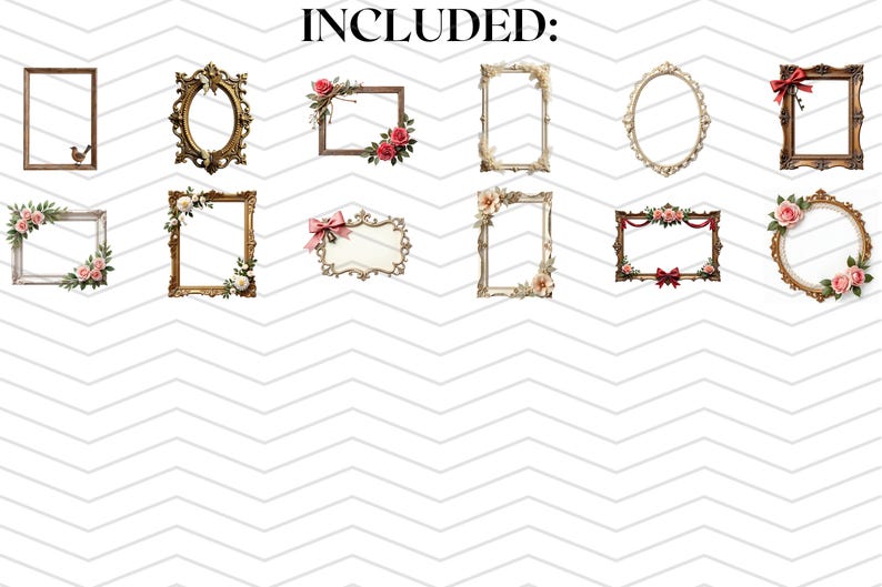 Shabby Chic Frames Clipart Bundle, Vintage Picture Frame PNG, Ornate ...
