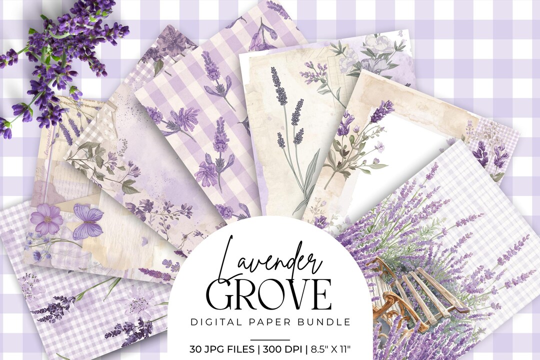 Lavender Grove Digital Paper Bundle, Purple Watercolor Backgrounds ...