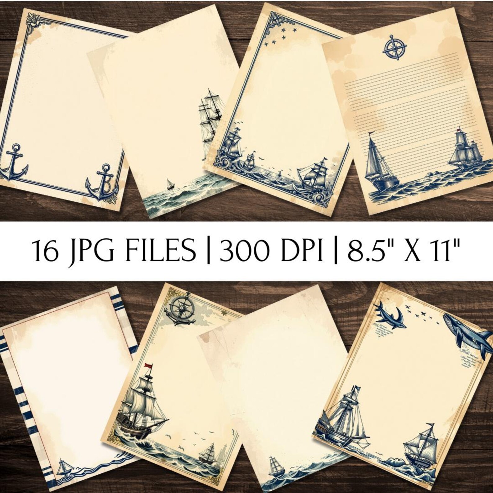 Vintage Nautical Stationery Digital Paper | Aged Maritime Writing Paper ...