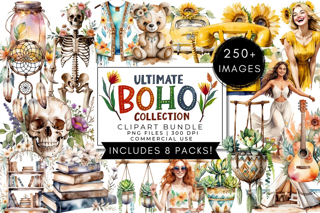 Ultimate Boho Clipart Bundle – 250+ Pngs, Succulents, Sunflowers ...