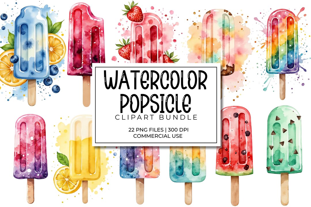 Watercolor Popsicle Clipart Bundle | Colorful Summer Ice Cream Pngs ...