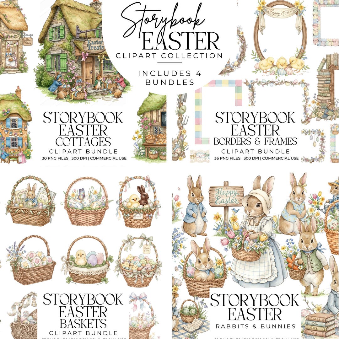Storybook Easter Clipart Collection, Vintage Cottagecore Style Easter ...