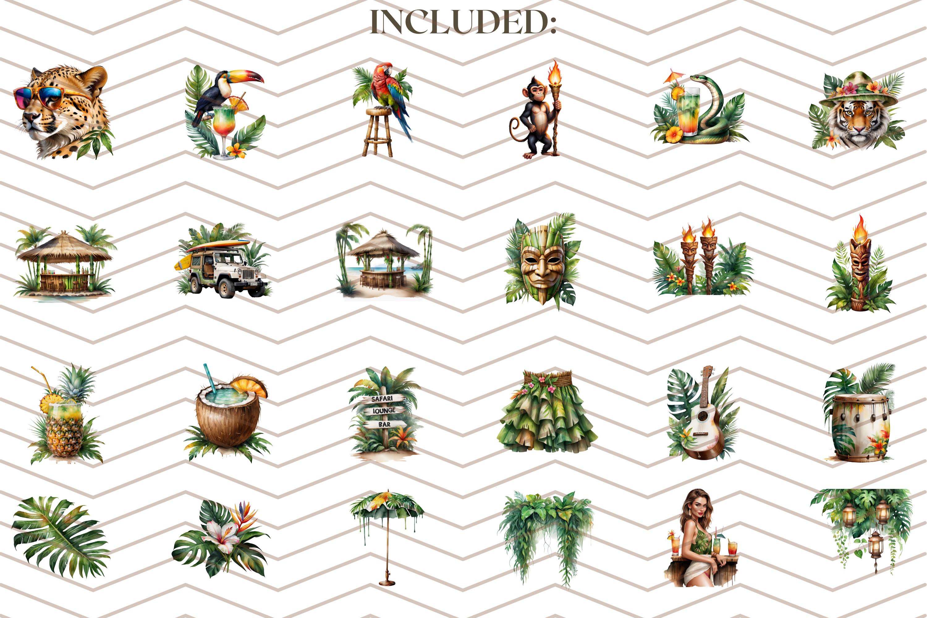 Jungle Tiki Lounge Clipart Bundle – Tropical Safari Pngs for Luau Party ...
