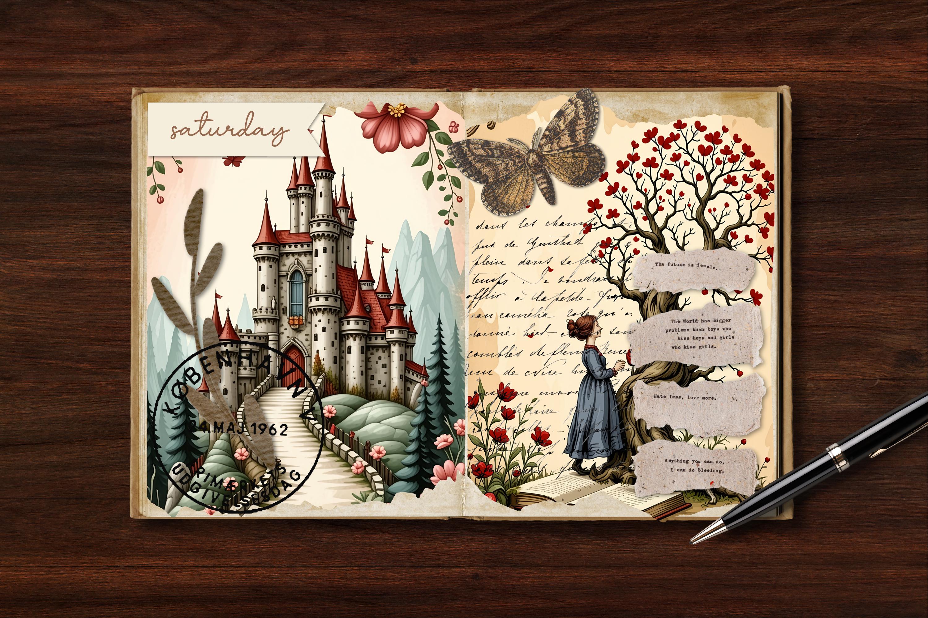 Fairy Tale Storybook Junk Journal Pages | Vintage Romance Digital Paper ...