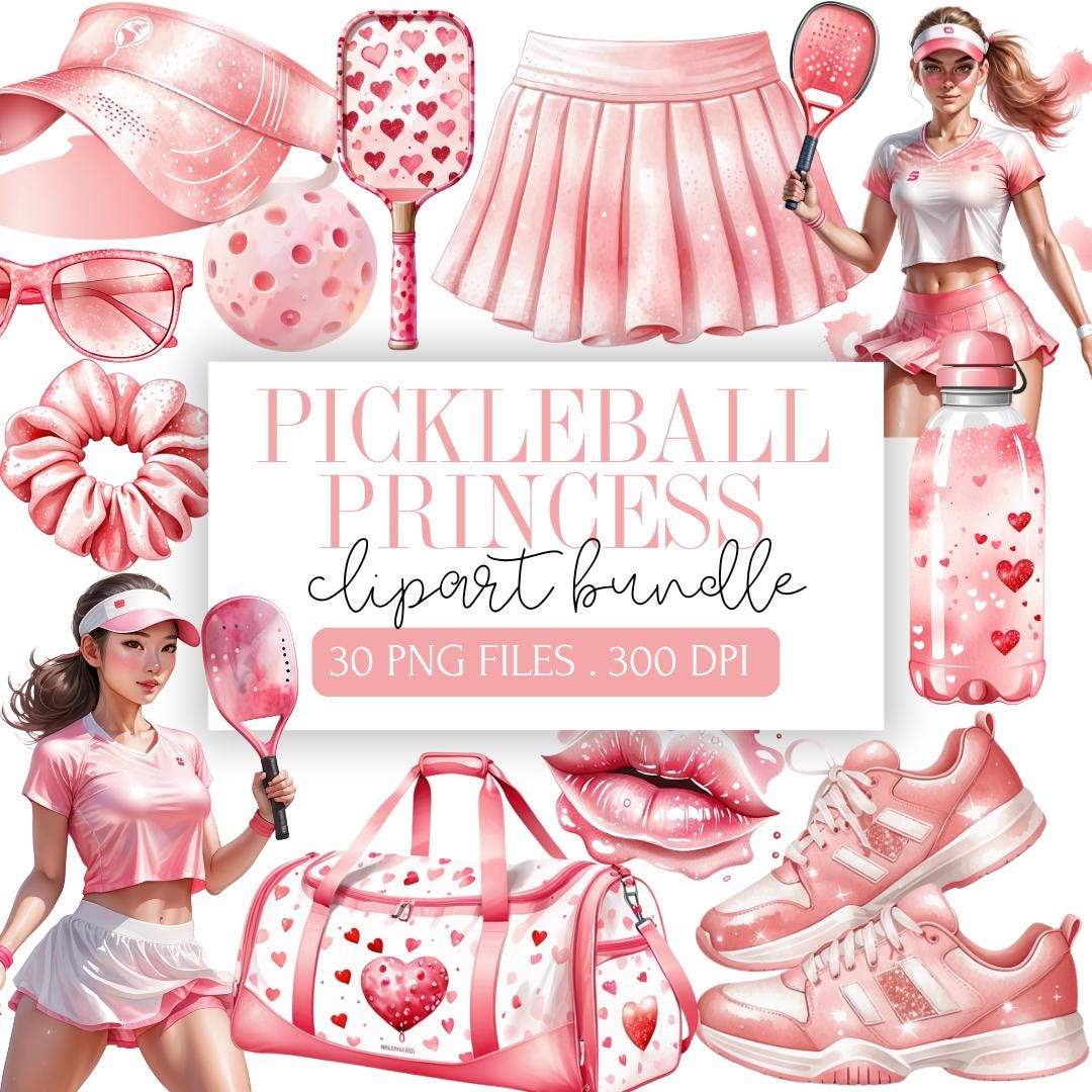 Pickleball Princess Clipart Bundle | Pink Sparkly Sports Aesthetic ...