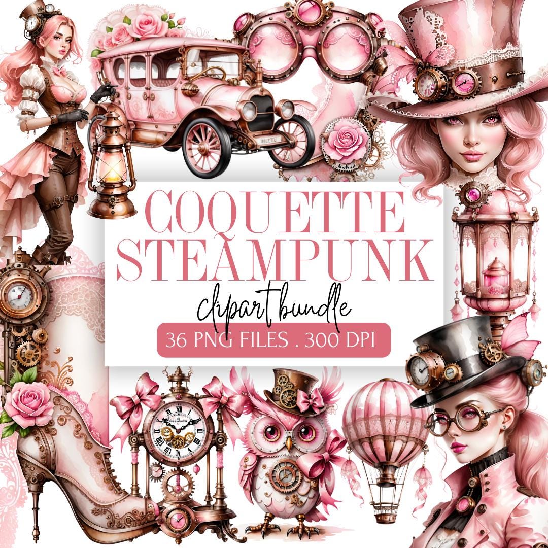 Pink Coquette Steampunk Clipart Bundle | Feminine Victorian Graphics ...
